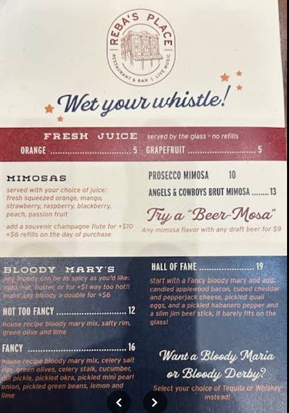 Reba's Place Restaurant Menu | Southern Comfort Food & Live Music in ...