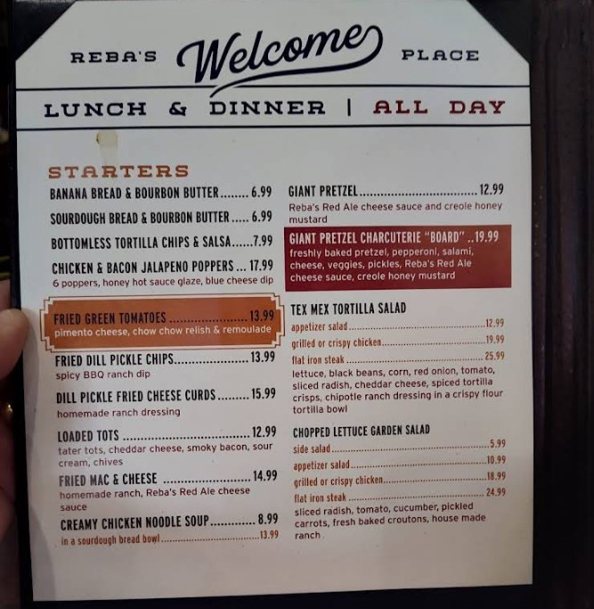Reba's Place Restaurant Menu | Southern Comfort Food & Live Music in ...