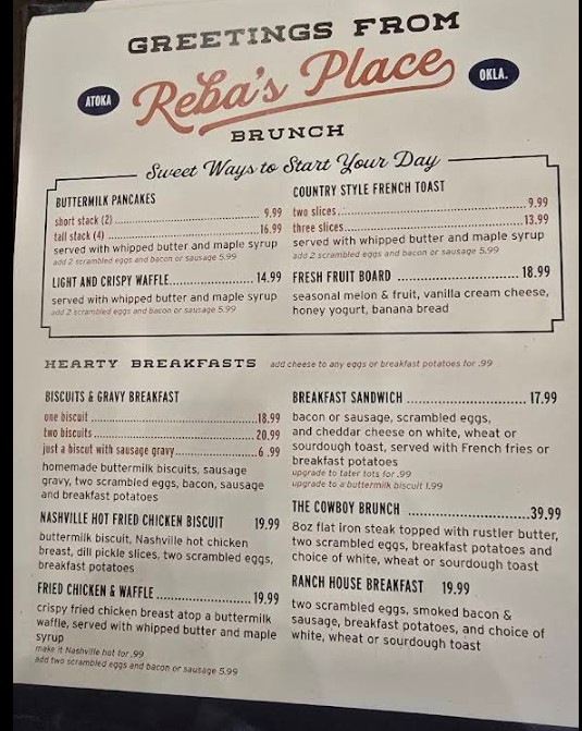Reba's Place Restaurant Menu | Southern Comfort Food & Live Music in ...