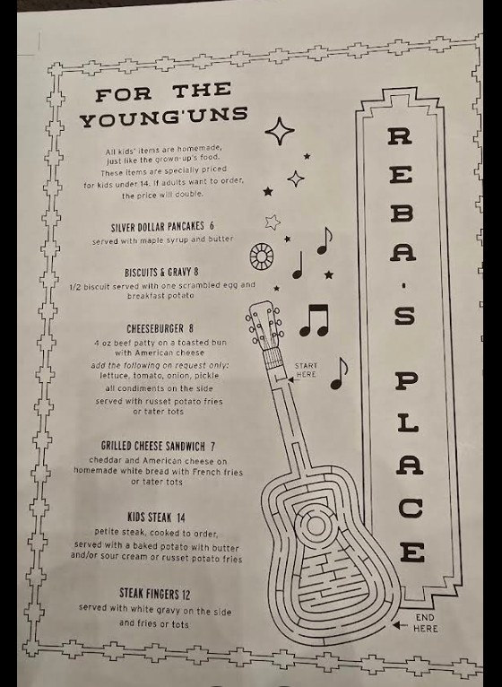 Reba's Place Restaurant Menu | Southern Comfort Food & Live Music in ...