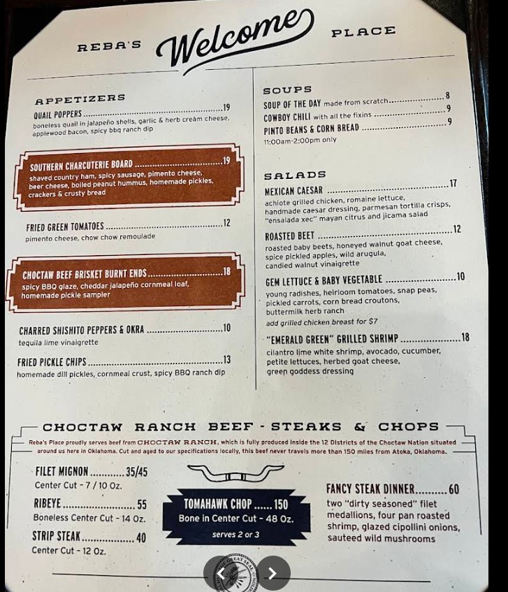 Reba's Place Restaurant Menu | Southern Comfort Food & Live Music in ...
